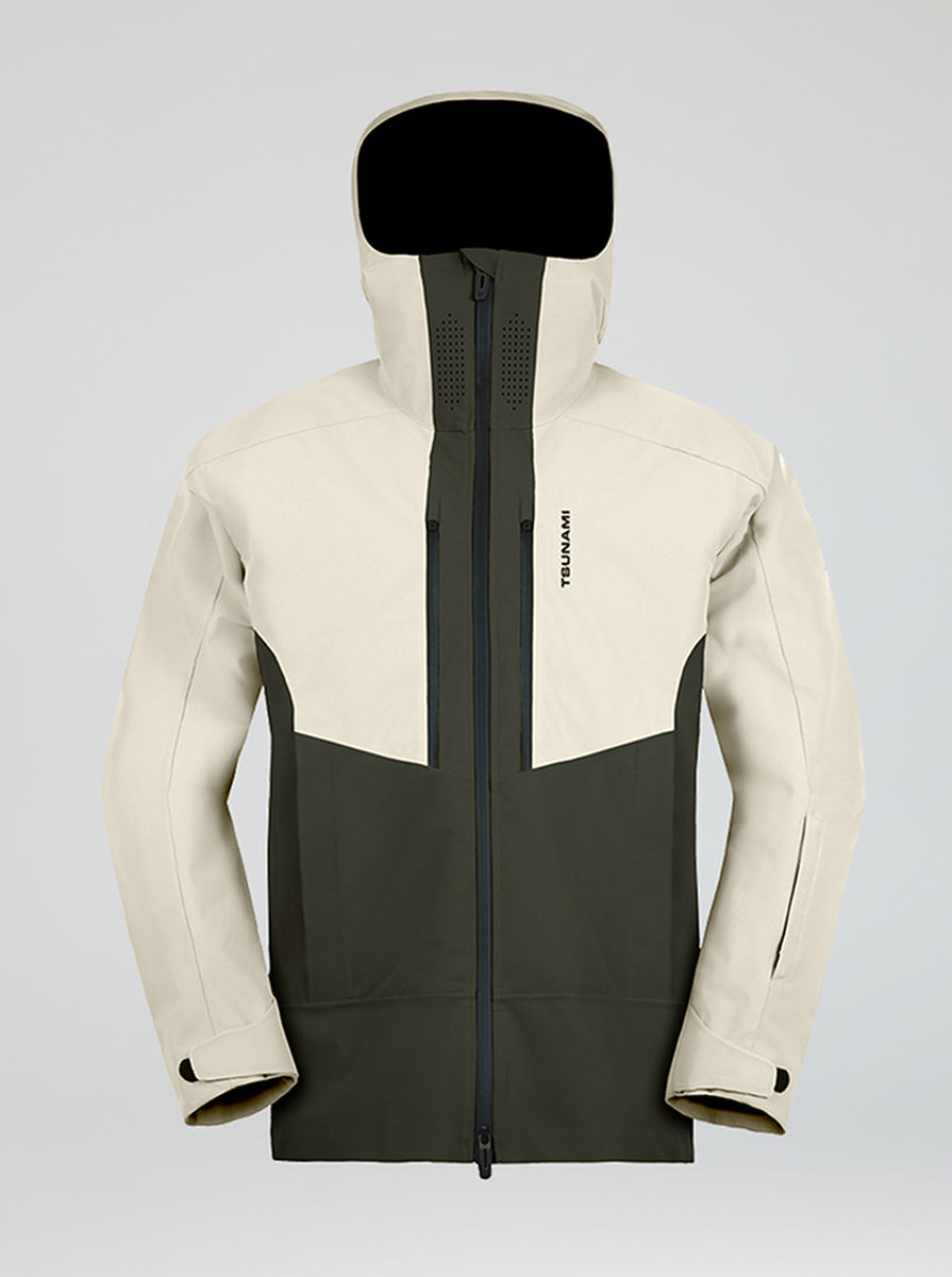 Men's 3 Layer X-treme Ski Jacket Khaki-Ecru – Tsunami Skiwear